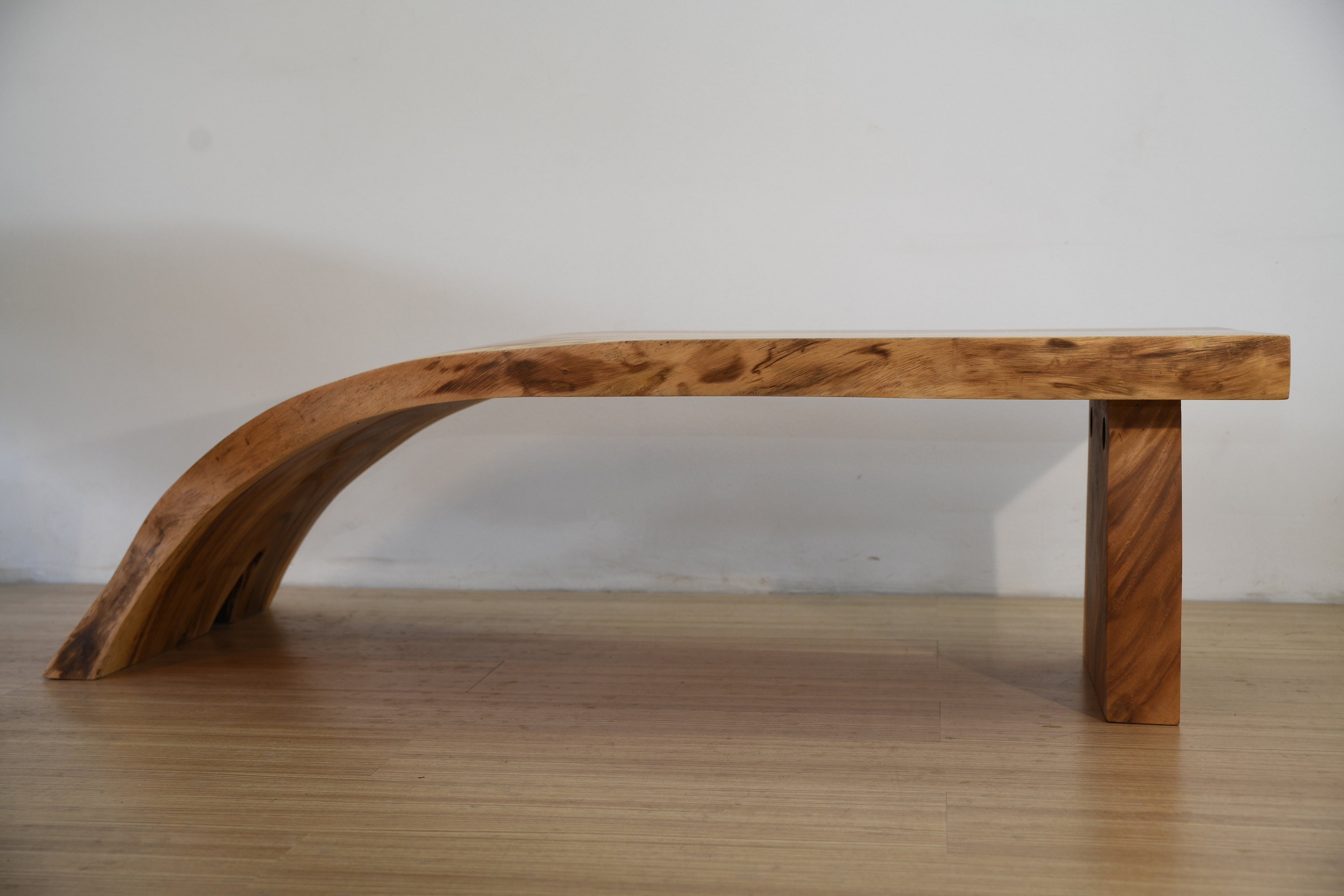 Curved Wood Bench, Solid Wood Monkey Pod / Acacia, Natural Farmhouse ...