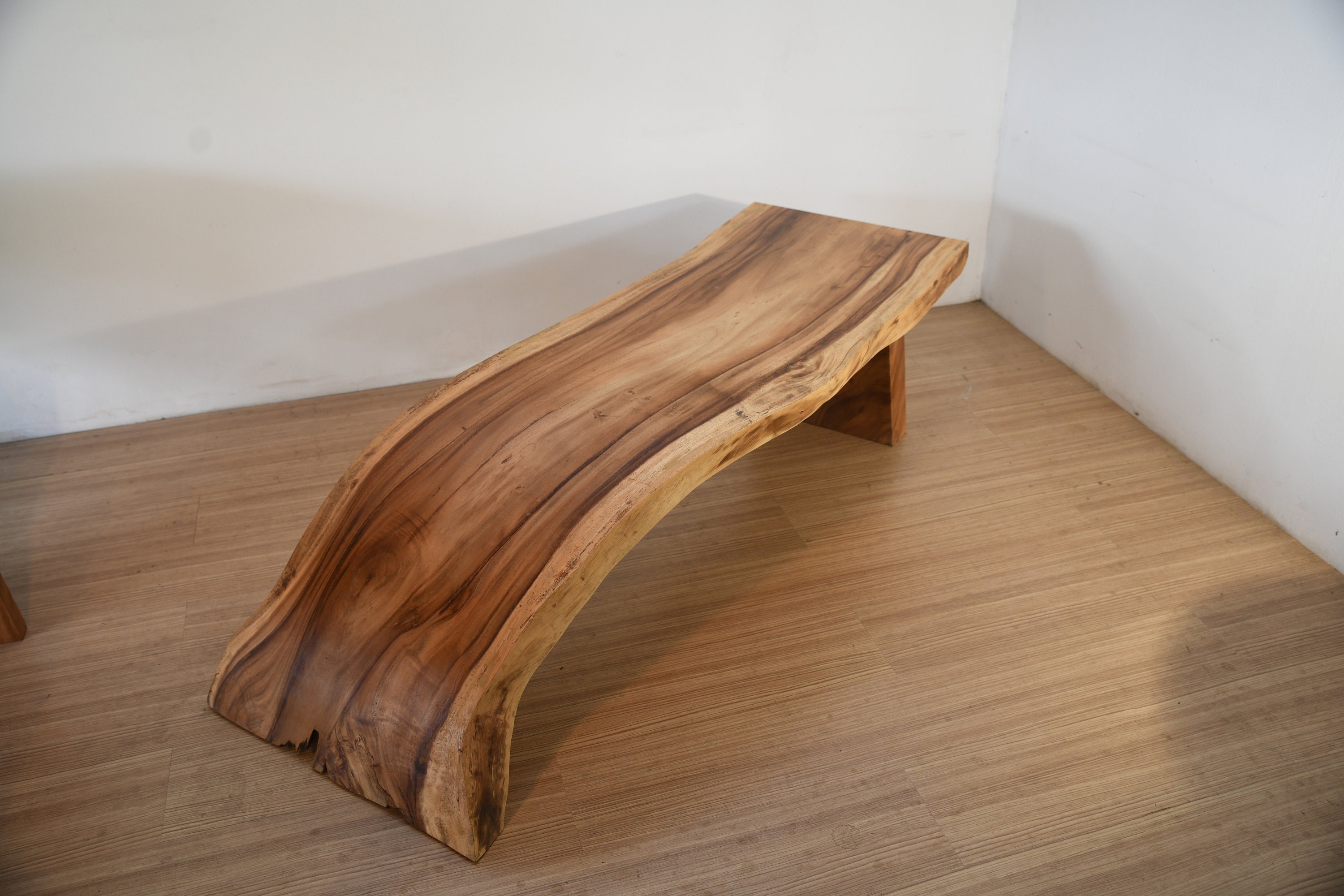 Curved Wood Bench, Solid Wood Monkey Pod / Acacia, Natural Farmhouse ...