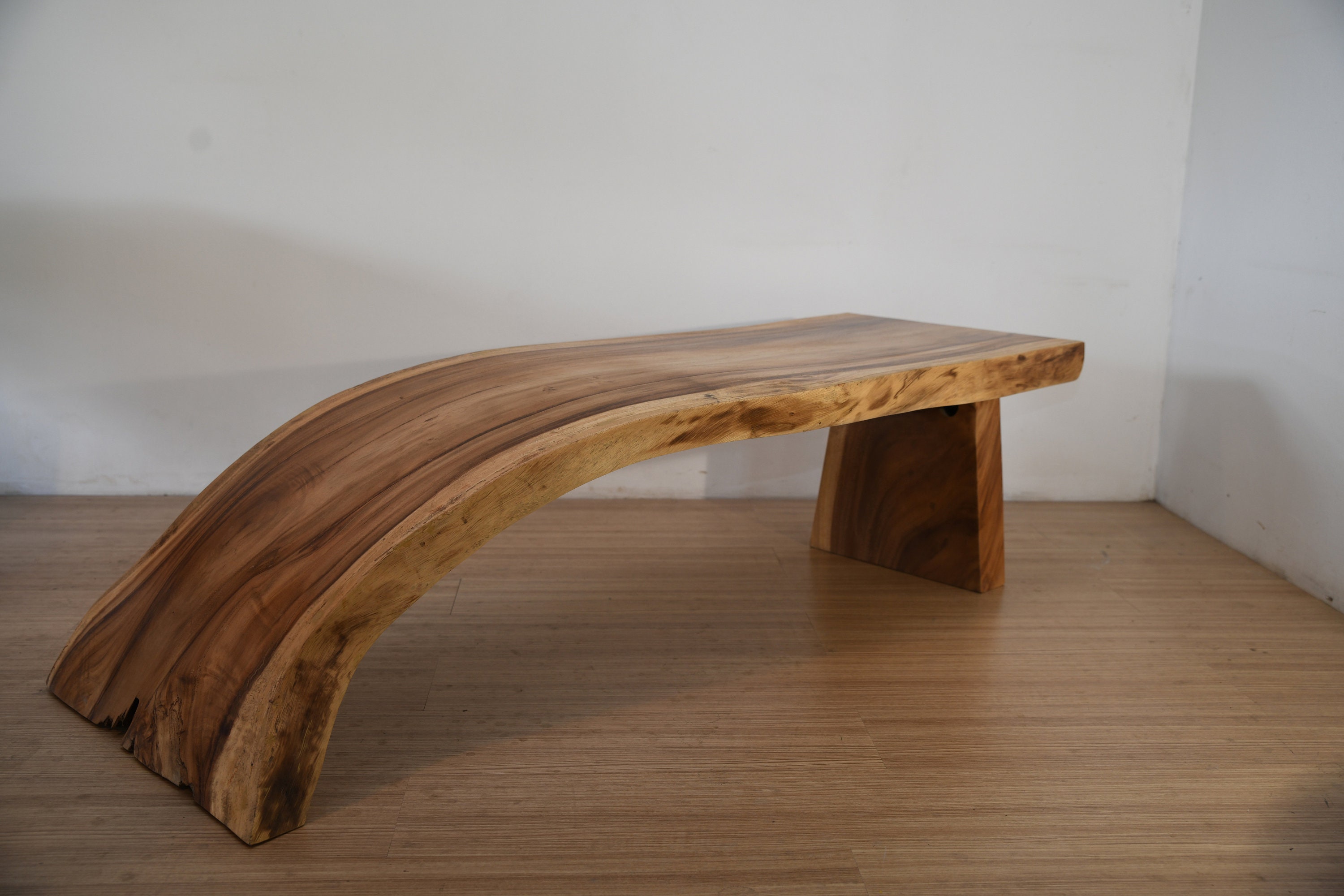 Curved Wood Bench, Solid Wood Monkey Pod / Acacia, Natural Farmhouse ...