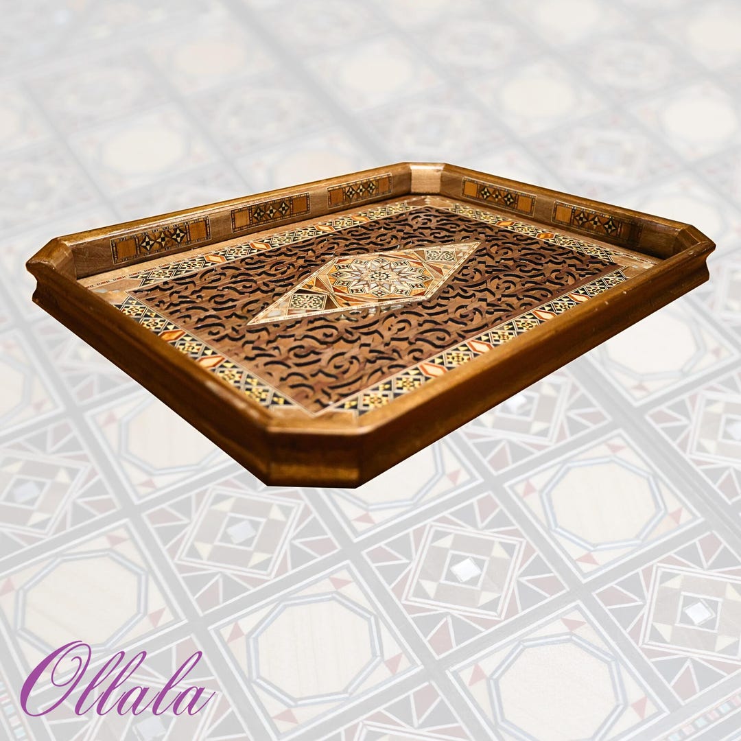 Handmade Syrian Mosaic Tray: Decorative Wood Inlay Tray (19.7x13.4 Inch ...