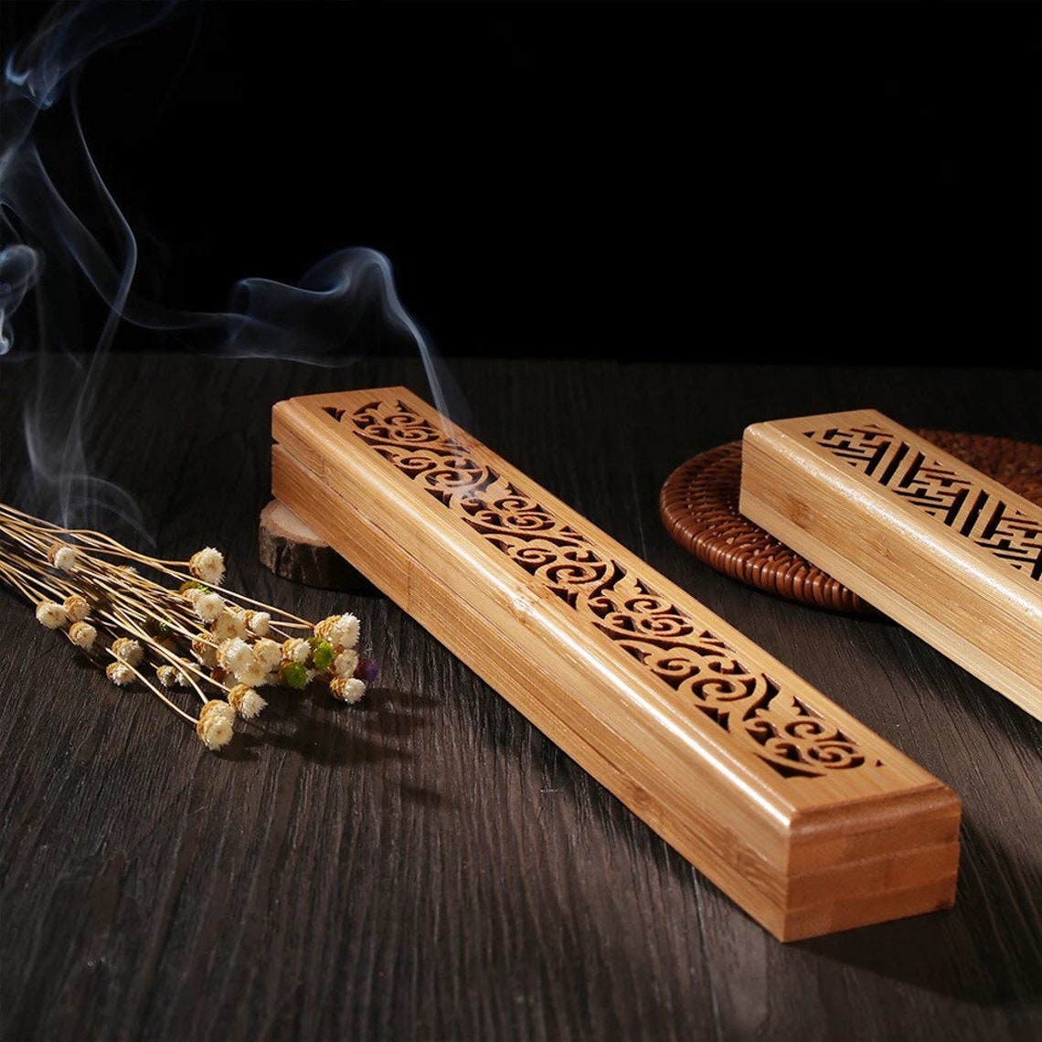 Bamboo Wooden Incense Stick Holder Burning Incense Box Burner Etsy