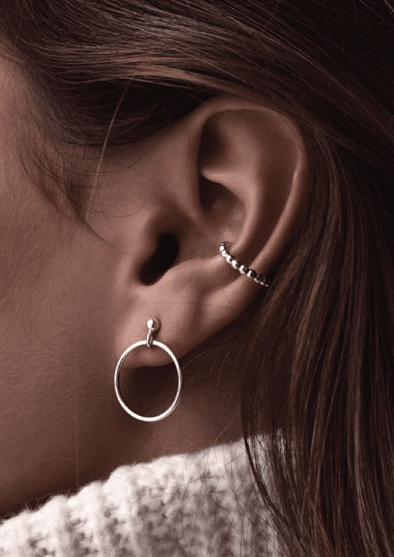 Champagne Ear Cuff Silver, Beaded Ear Cuff, No Piercing Earrings, Fake ...