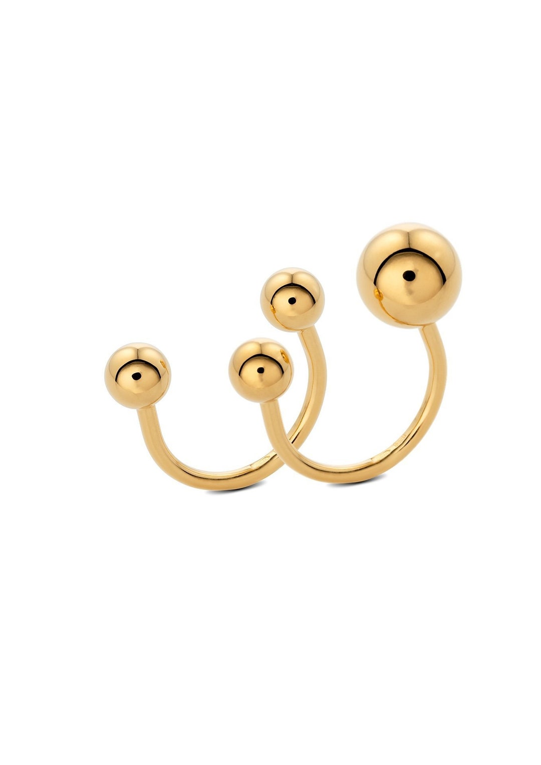 Gold Ball Rings Set, Double Sphere Ring, Genderless Ring, Geometric ...