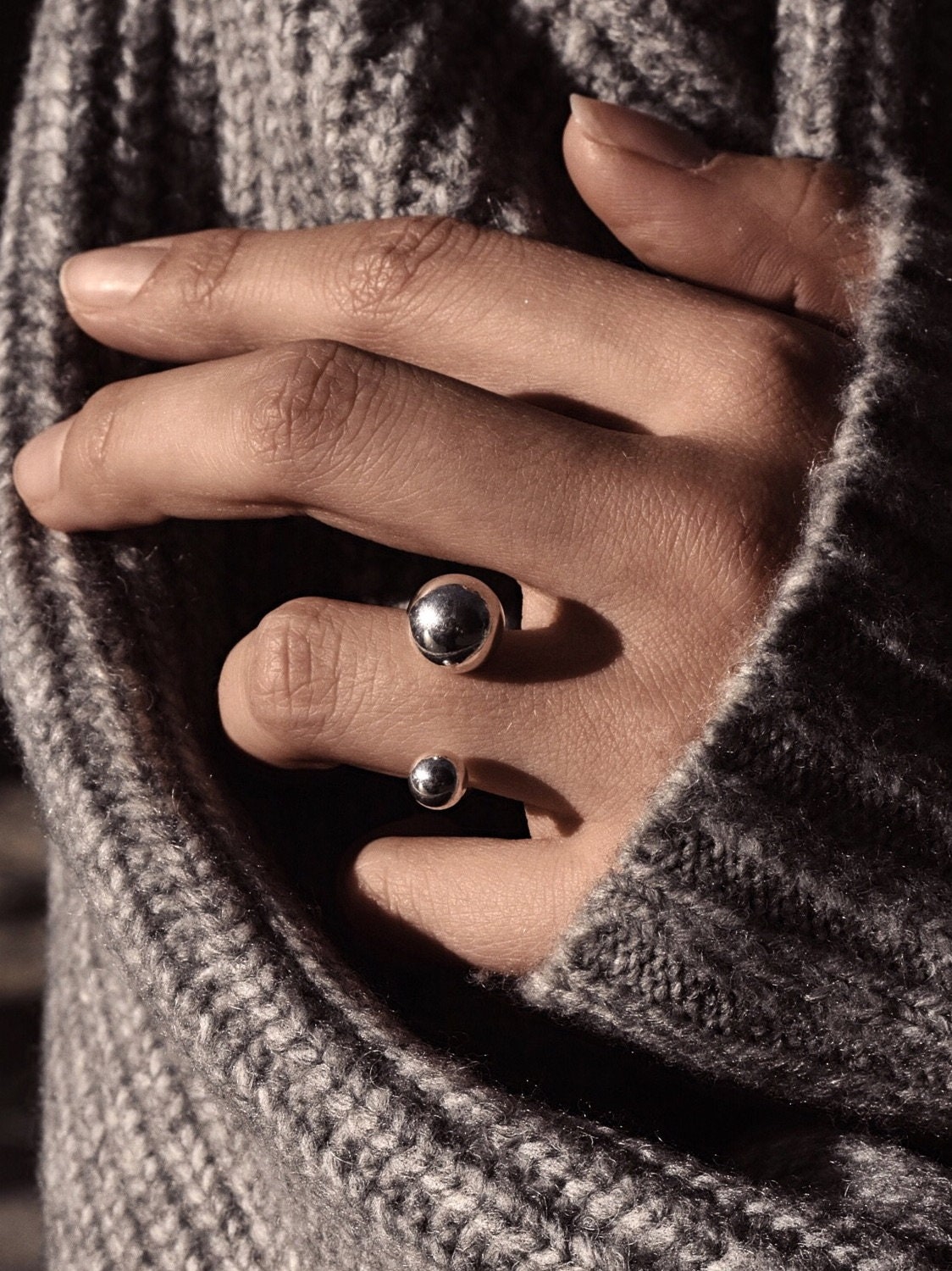 Open Ring Silver Ring Ball Ring Geometric Jewelry Sterling | Etsy