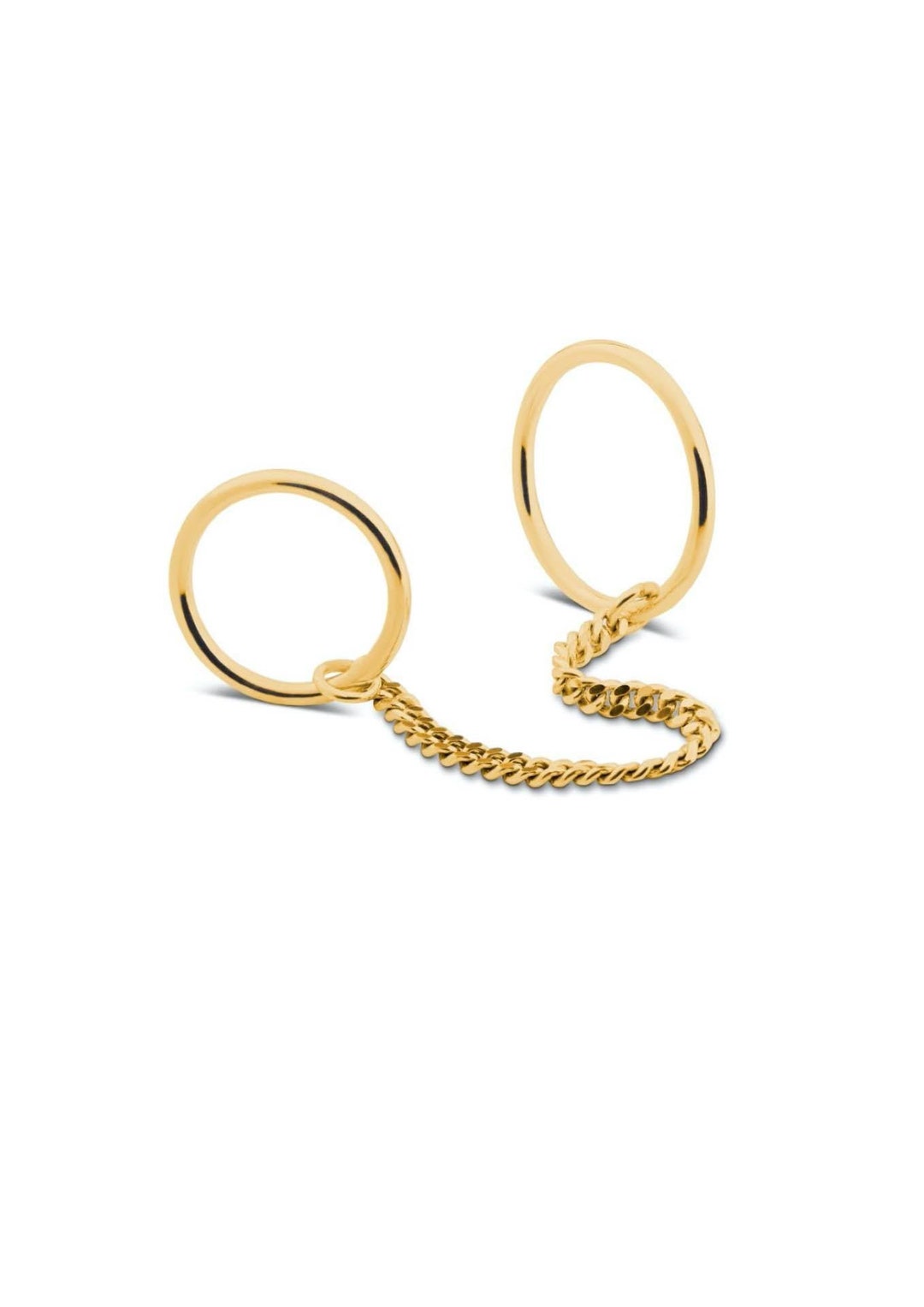 Chained Rings Gold, Double Chain Handcuff Rings, Gold Plated Knuckle Ring, Stackable Rings, Bold ...