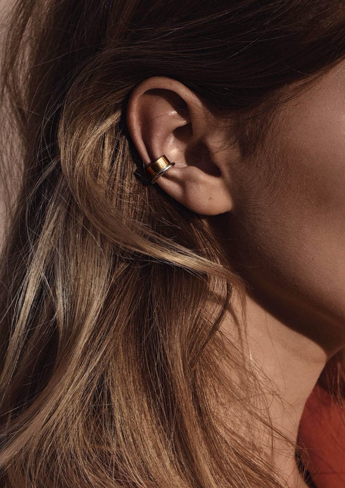 Ear Cuffs Duo Gold and Silver Ear, Fake Helix Earrings, Minimalist ...