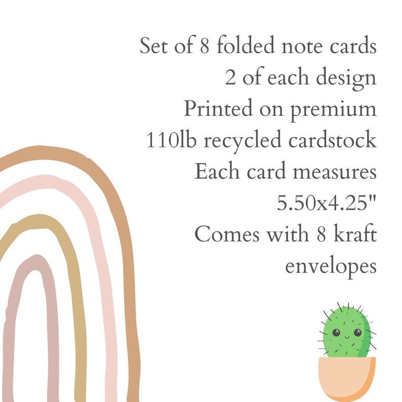 Grateful Thank You Cards and Envelope Set, Rainbow Boho Design ...