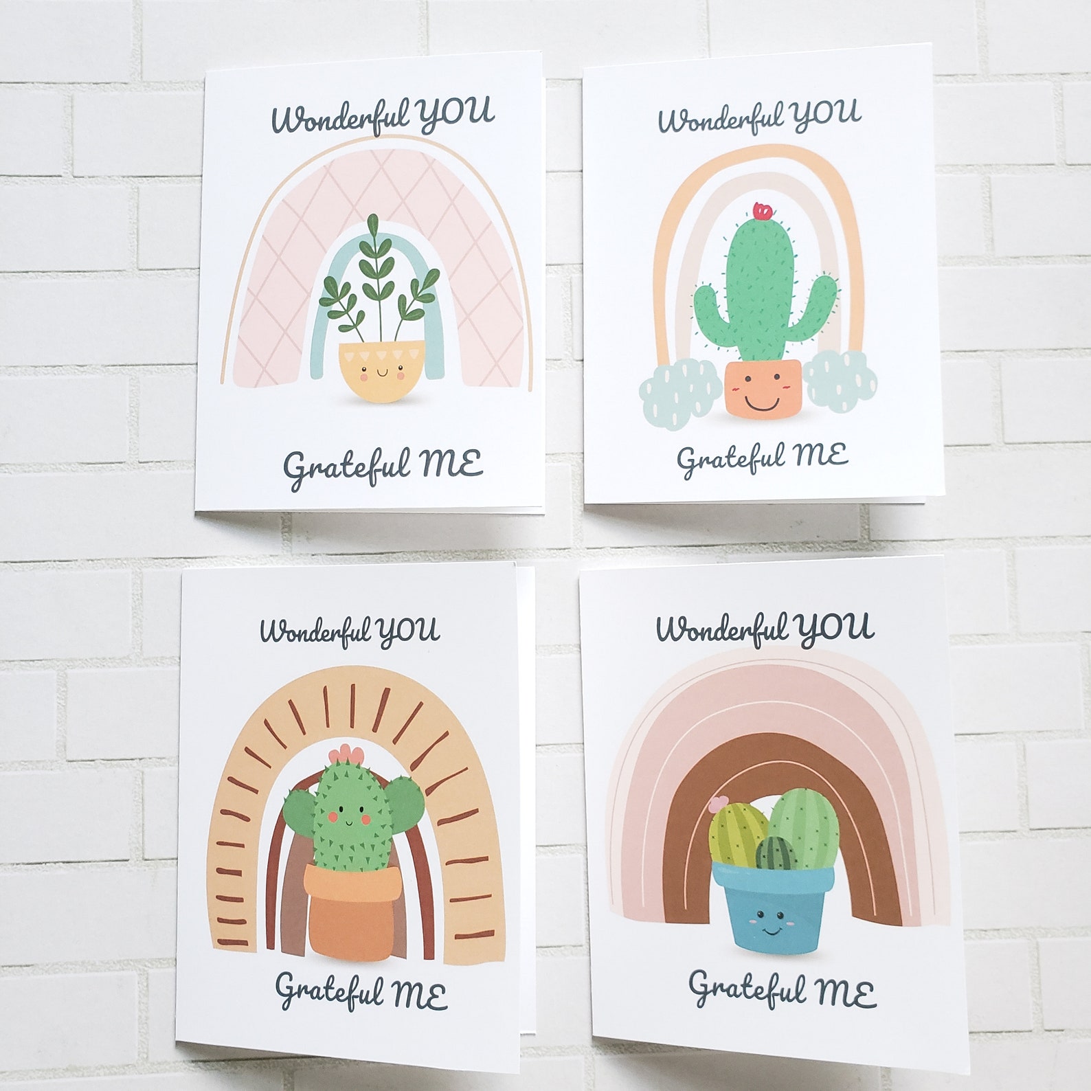 Grateful Thank You Cards and Envelope Set, Rainbow Boho Design ...