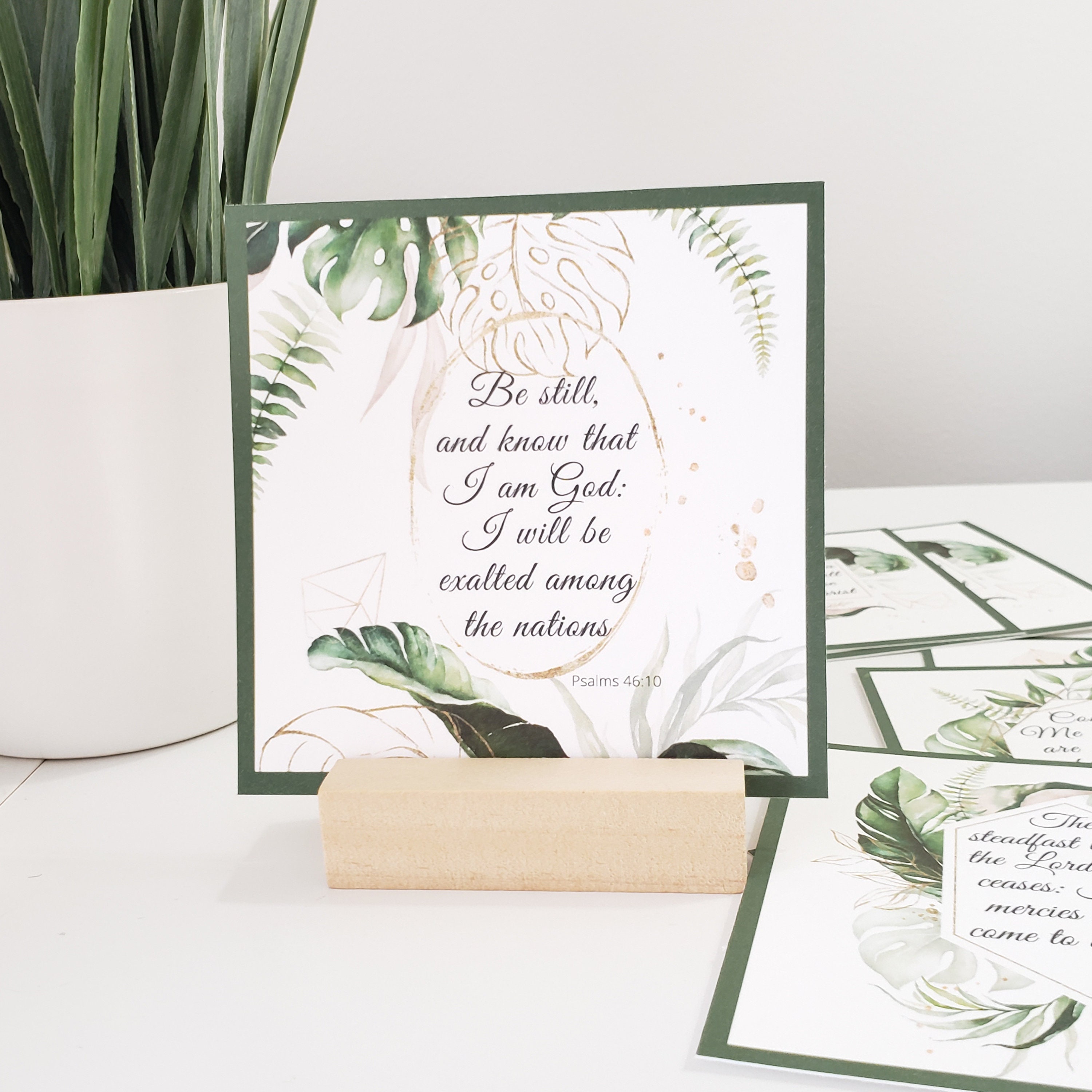 Scripture Memory Cards Set With Wooden Display Stand, Faith Postcards ...
