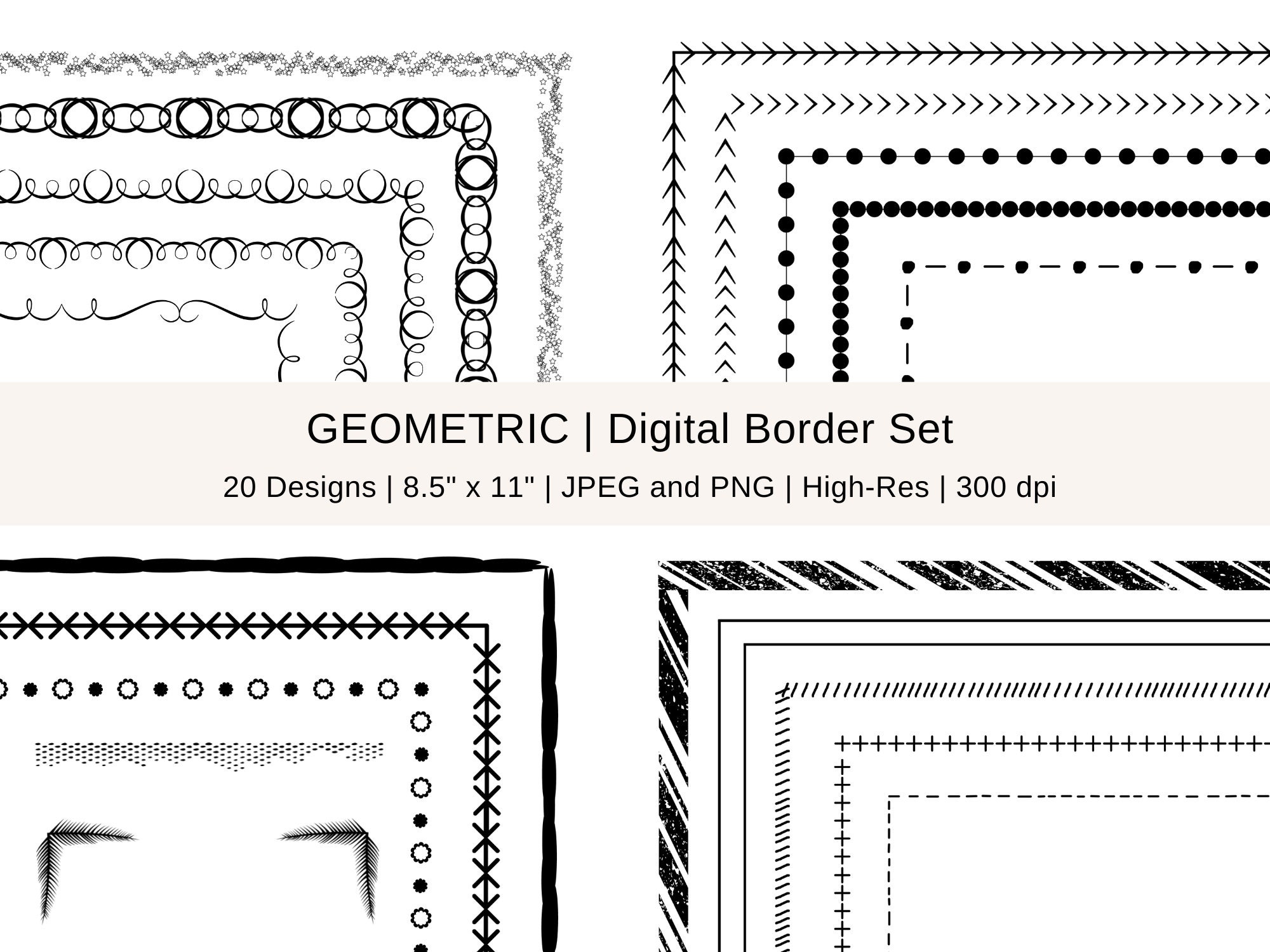 Geometric Digital Borders, Digital Frames Clipart, 8.5 X 11, Doodle ...