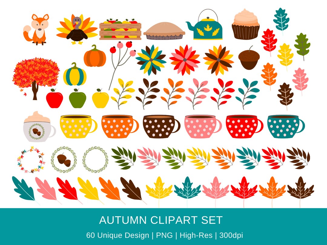 Autumn Clipart Set: 60 Fall PNG Files (commercial Use, Instant Download ...