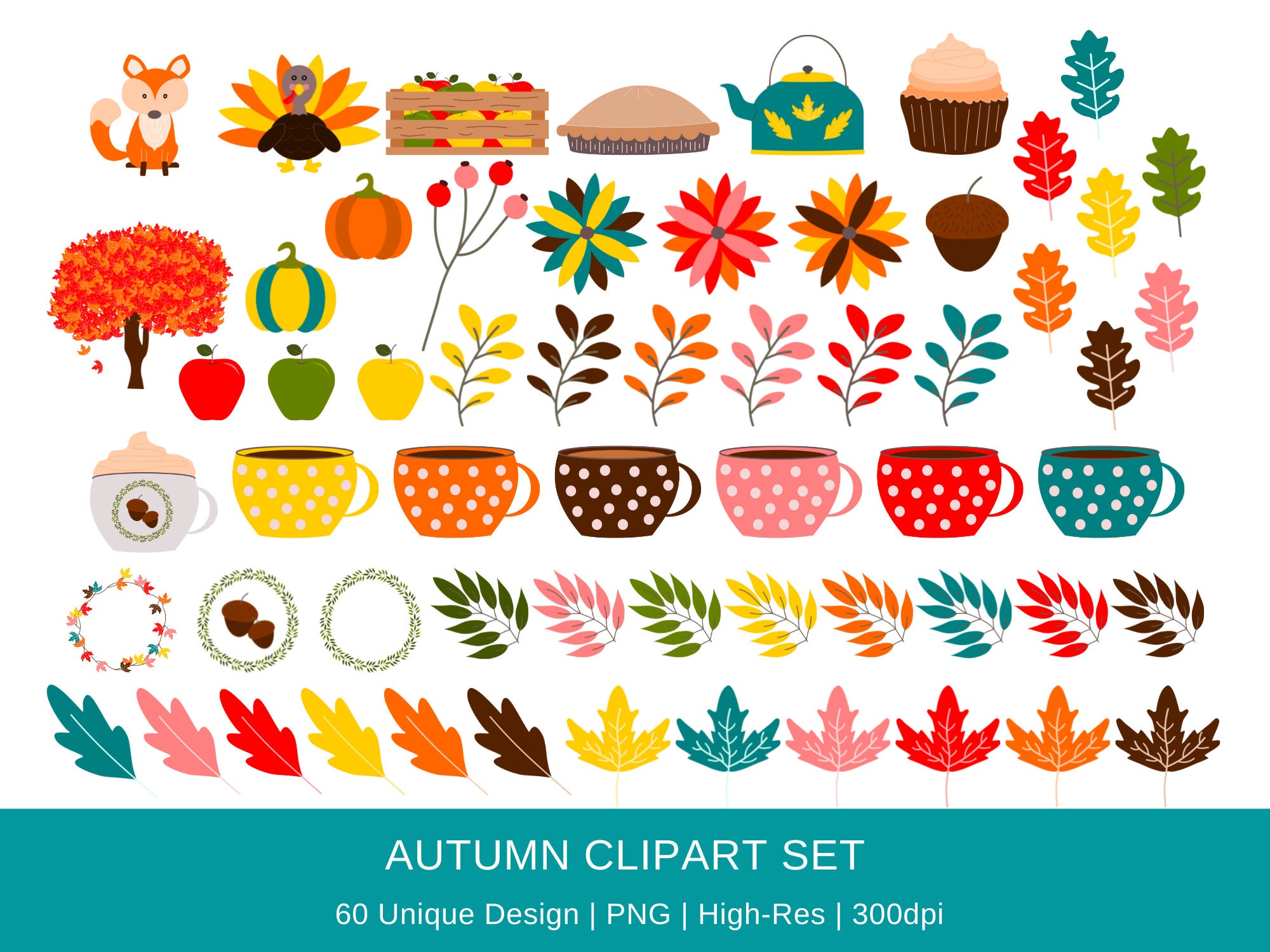 Autumn Clipart Set, Fall PNG Files, Autumn Elements, Seasonal Decor ...