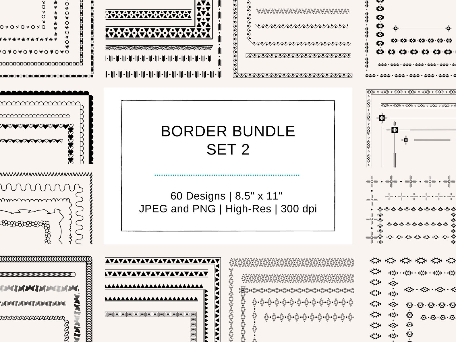 Bundle Borders Clip Art Set 2, Clipart Doodle Borders 2, Southwestern ...