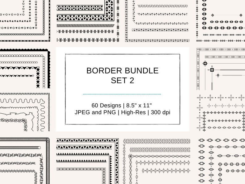 Bundle Borders Clip Art Set 2, Clipart Doodle Borders 2, Southwestern ...
