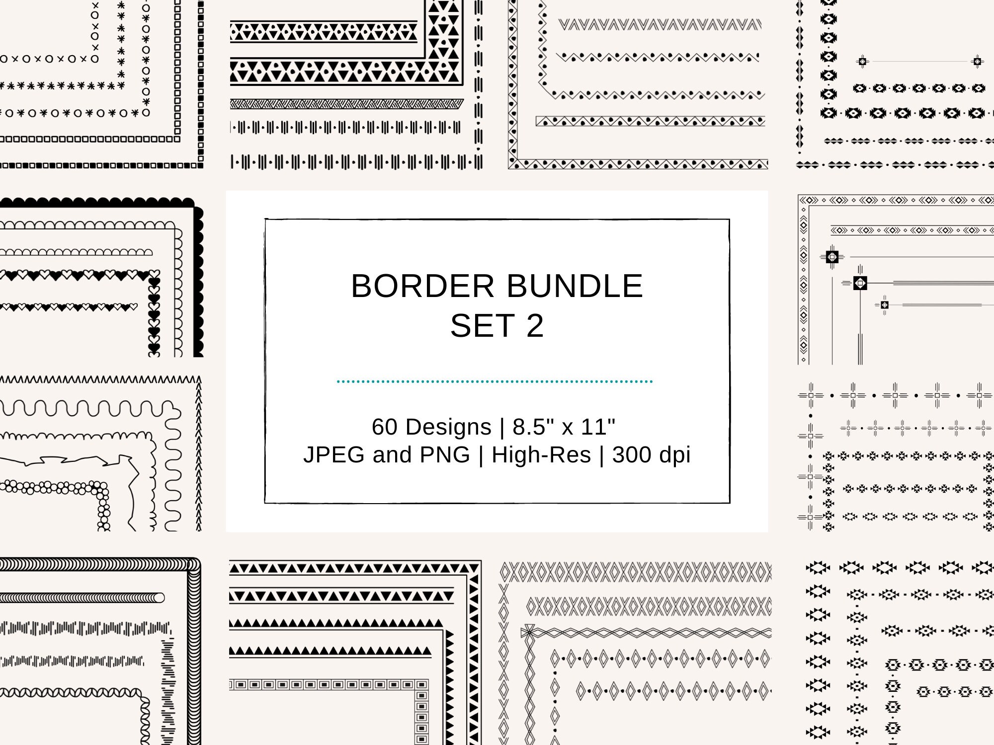 Bundle Borders Clip Art Set 2, Clipart Doodle Borders 2, Southwestern ...