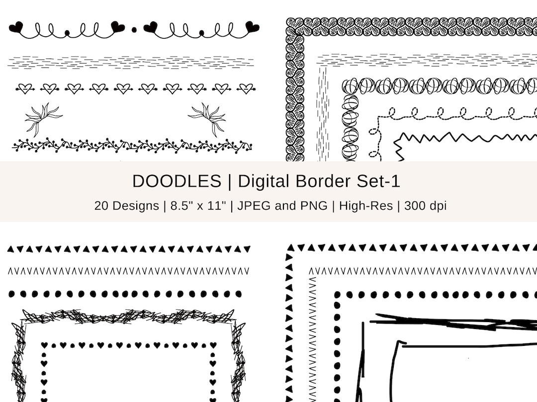 Doodle Digital Borders 1, Digital Frames Clipart, 8.5 X 11, Border Clip ...