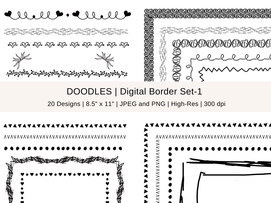 Doodle Digital Borders 1, Digital Frames Clipart, 8.5 X 11, Border Clip ...