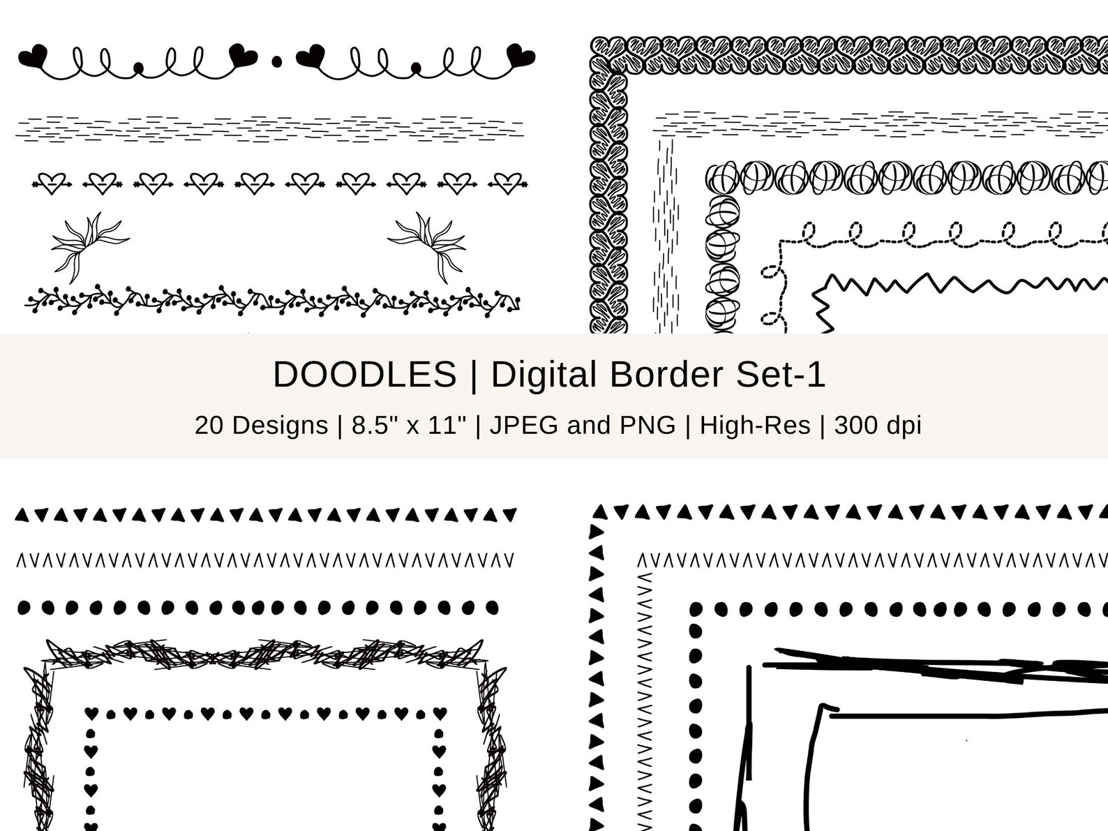 Doodle Digital Borders 1, Digital Frames Clipart, 8.5 X 11, Border Clip ...