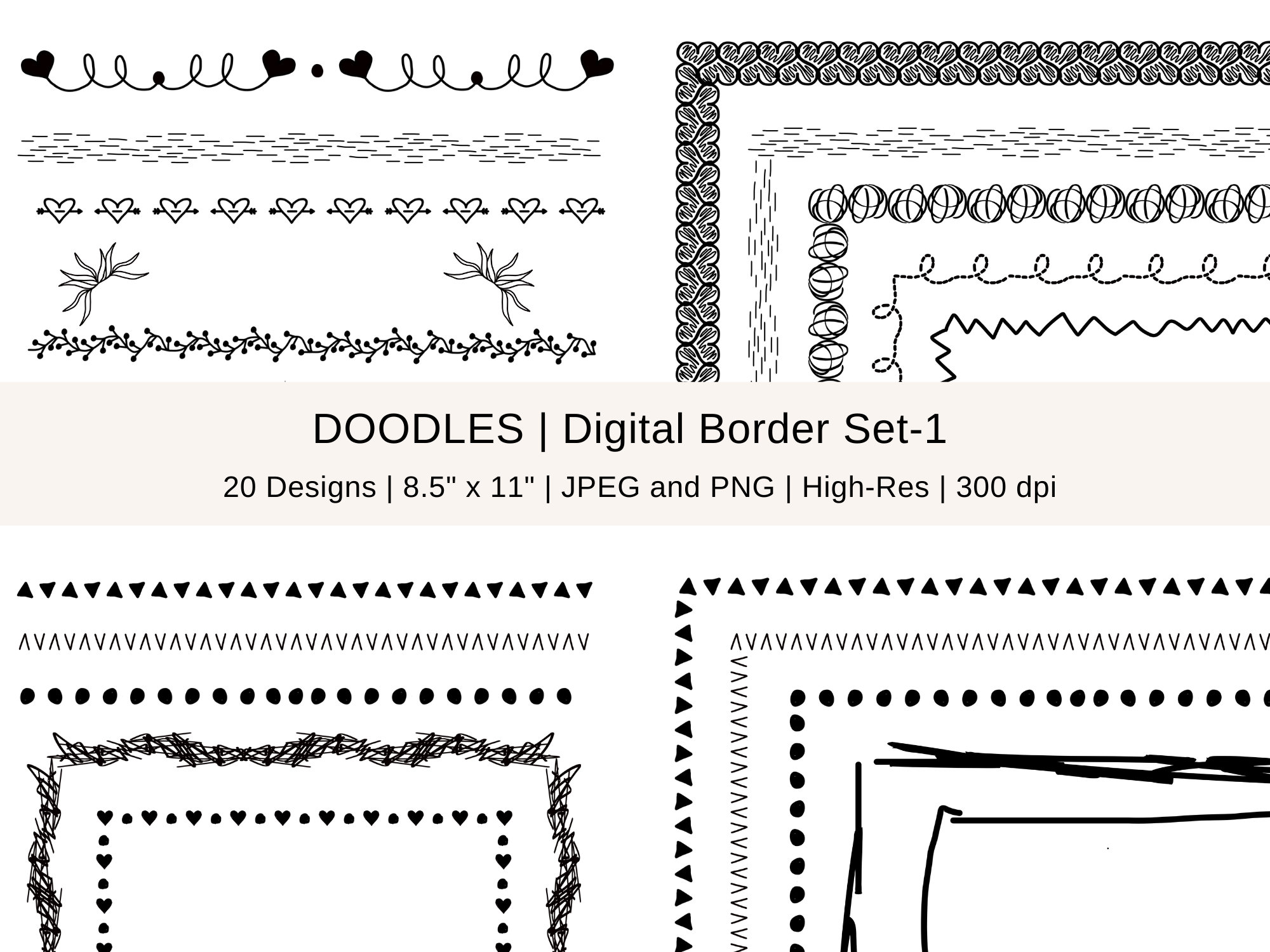 Doodle Digital Borders 1, Digital Frames Clipart, 8.5 X 11, Border Clip ...