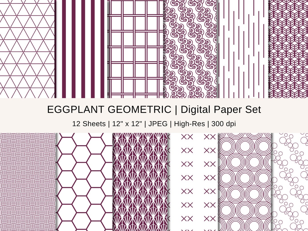 12 Geometric Digital Papers, Eggplant Modern Patterns Digital Paper ...
