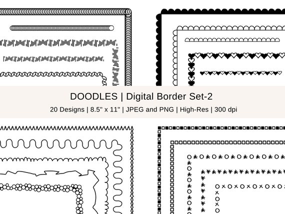 Doodle Digital Borders 2 Digital Frames Clipart 8.5 X 11 - Etsy