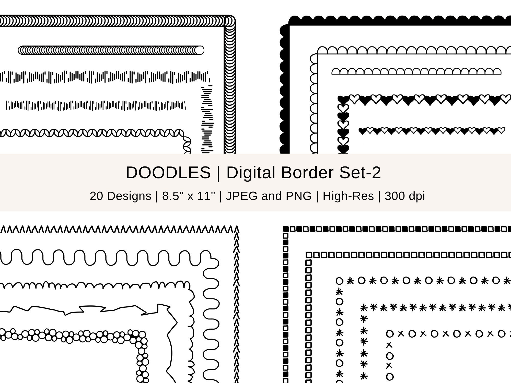 Doodle Digital Borders 2, Digital Frames Clipart, 8.5 X 11, Border Clip ...