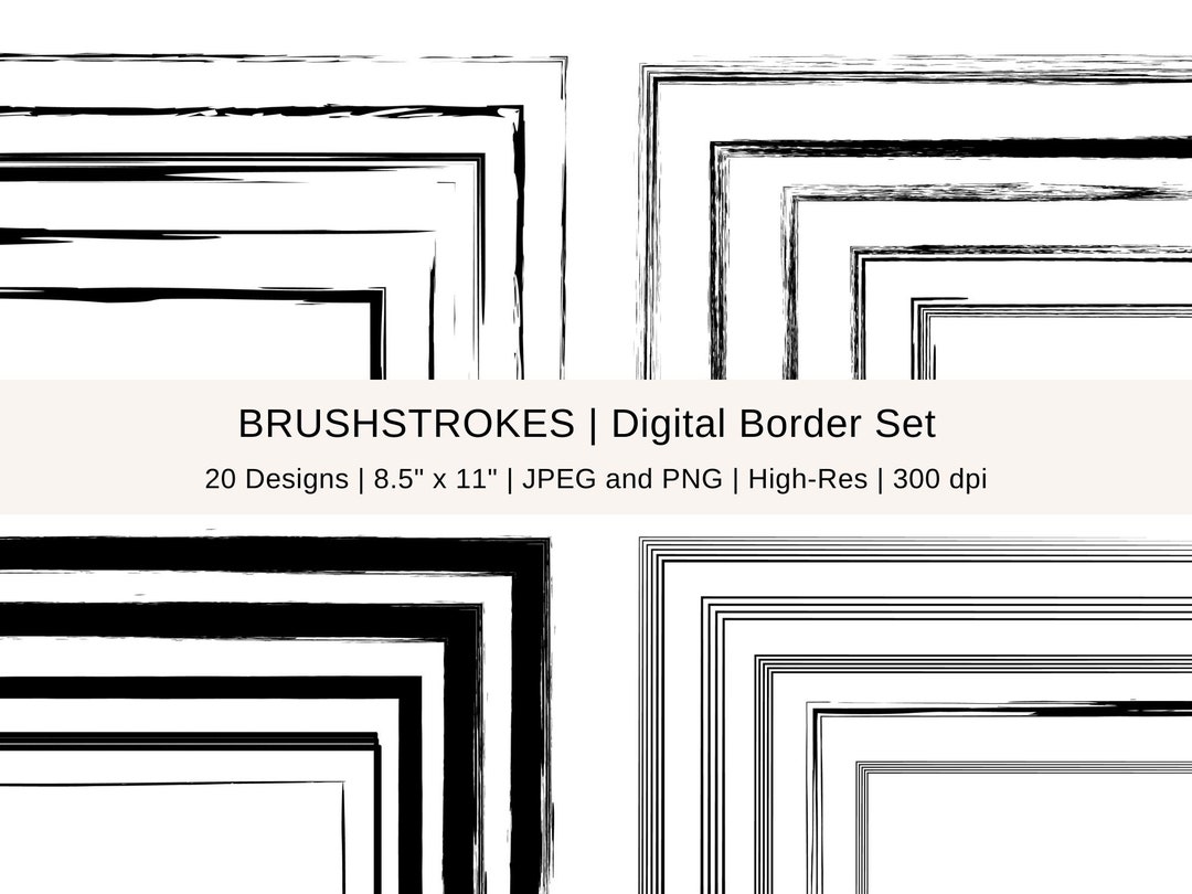 Digital Borders, Digital Frames Clipart, 8.5 X 11, Brushstroke Border ...