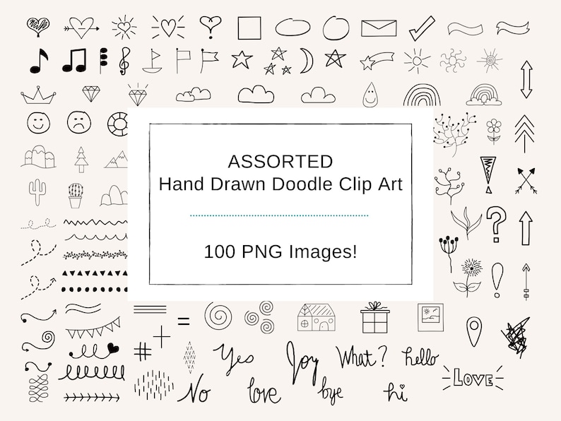 Hand Drawn Doodle Clip Art: 100 PNG Icons (digital Download) - Etsy