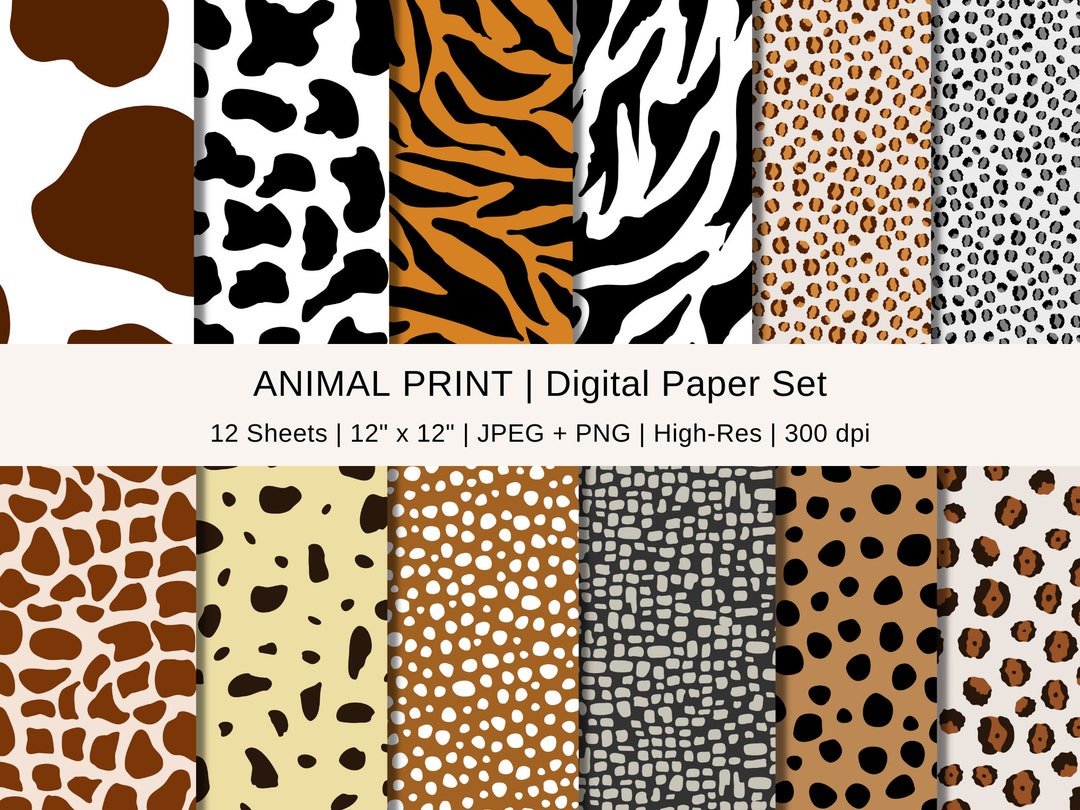 12 Animal Print Digital Paper Pack, Safari, Scrapbook, Leopard, Giraffe ...