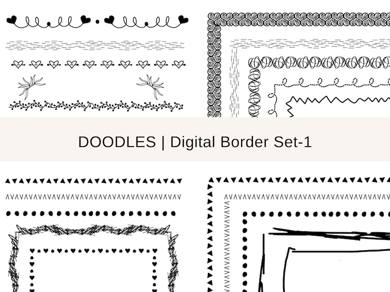 Doodle Border Clipart Set: Brushstroke & Geometric Frames (digital ...