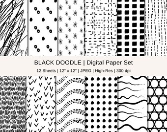 12 Geometric Digital Papers, Black Modern Patterns Digital Paper Pack ...