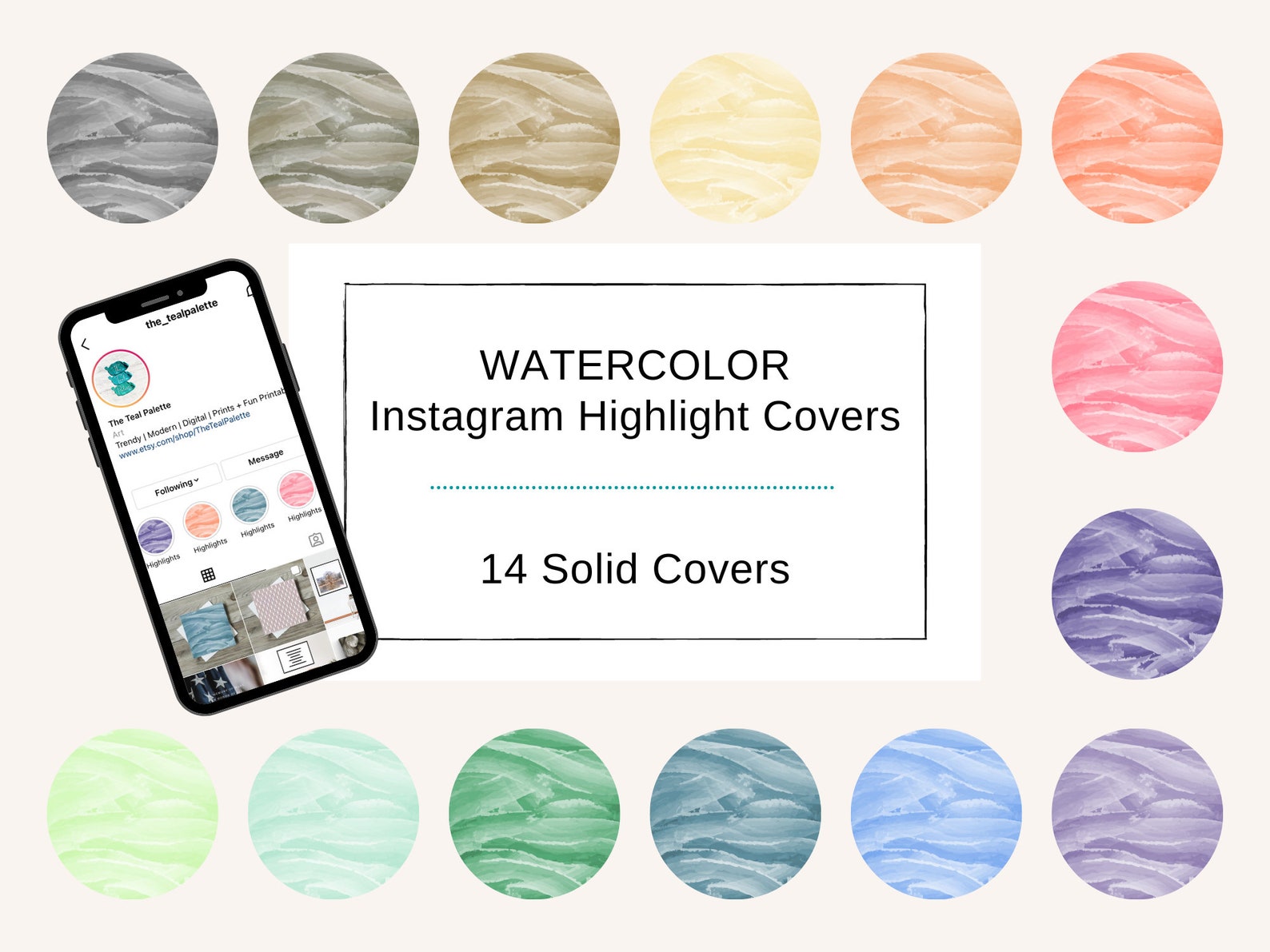 Watercolor IG Covers, Instagram Story Highlight Covers, Solid Color ...