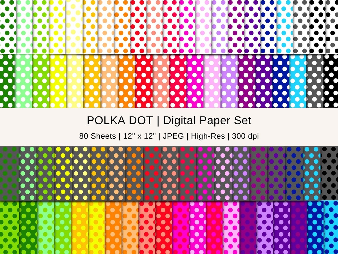 80 Polka Dots Digital Paper Pack, Colorful, Rainbow, Scrapbook Paper ...
