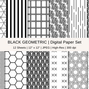 12 Geometric Digital Papers, Black Modern Patterns Digital Paper Pack ...