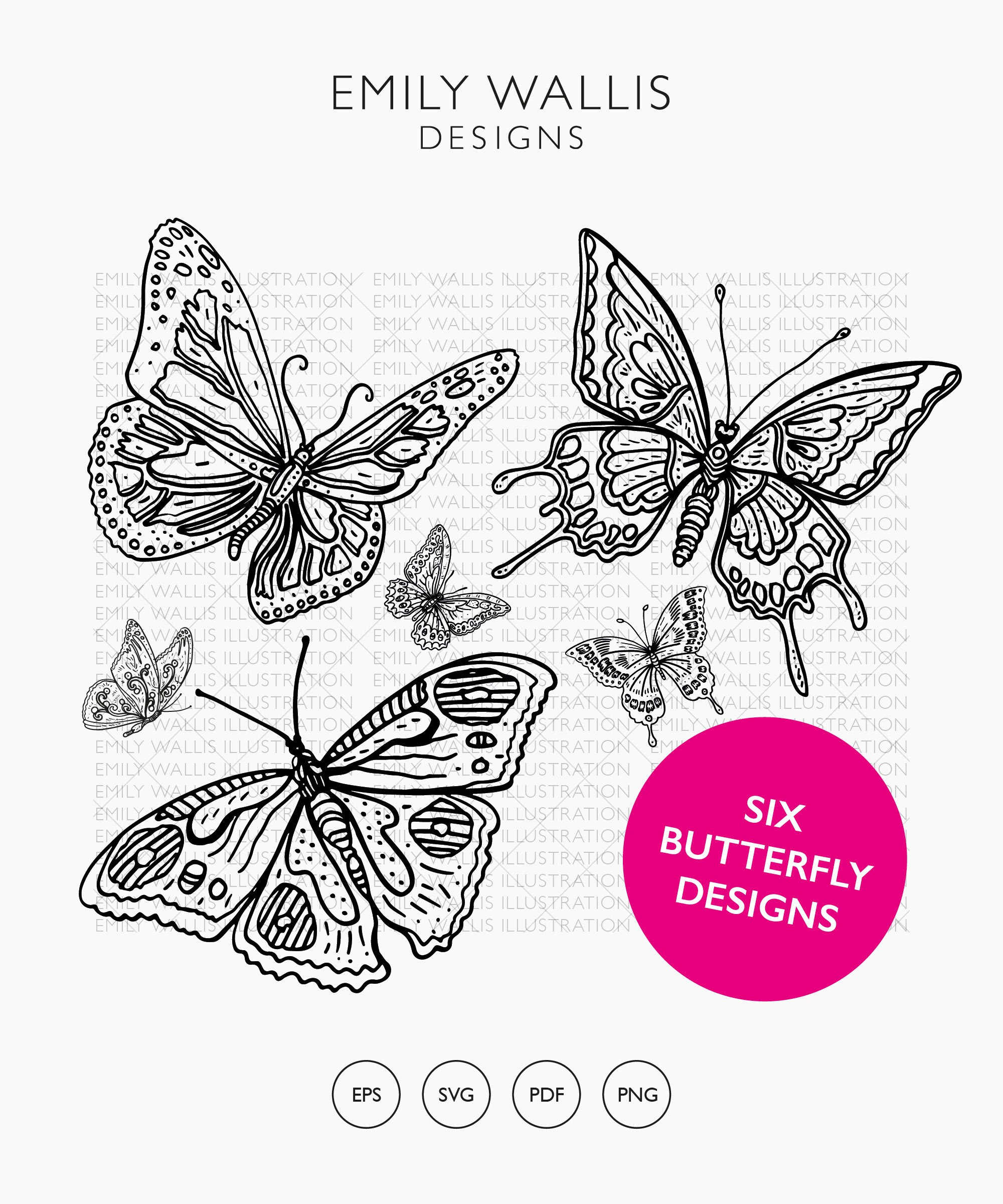 Butterfly Clipart 6 X Hand Drawn Illustrations of Butterflies ...