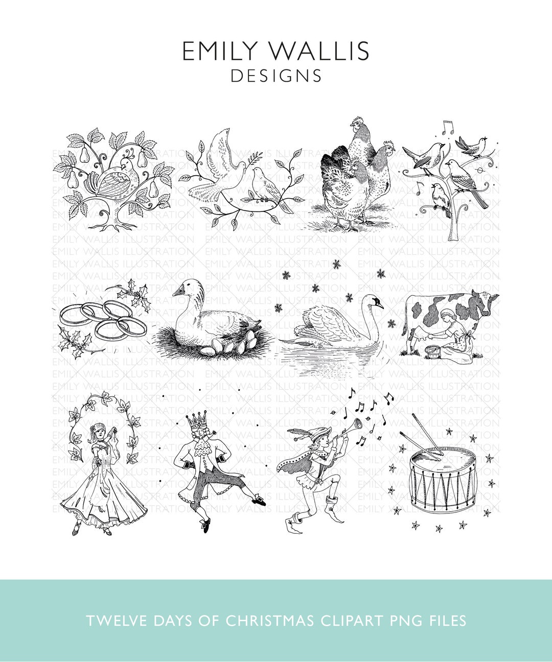 Twelve Days of Christmas Clipart Commercial License | Christmas PNG ...