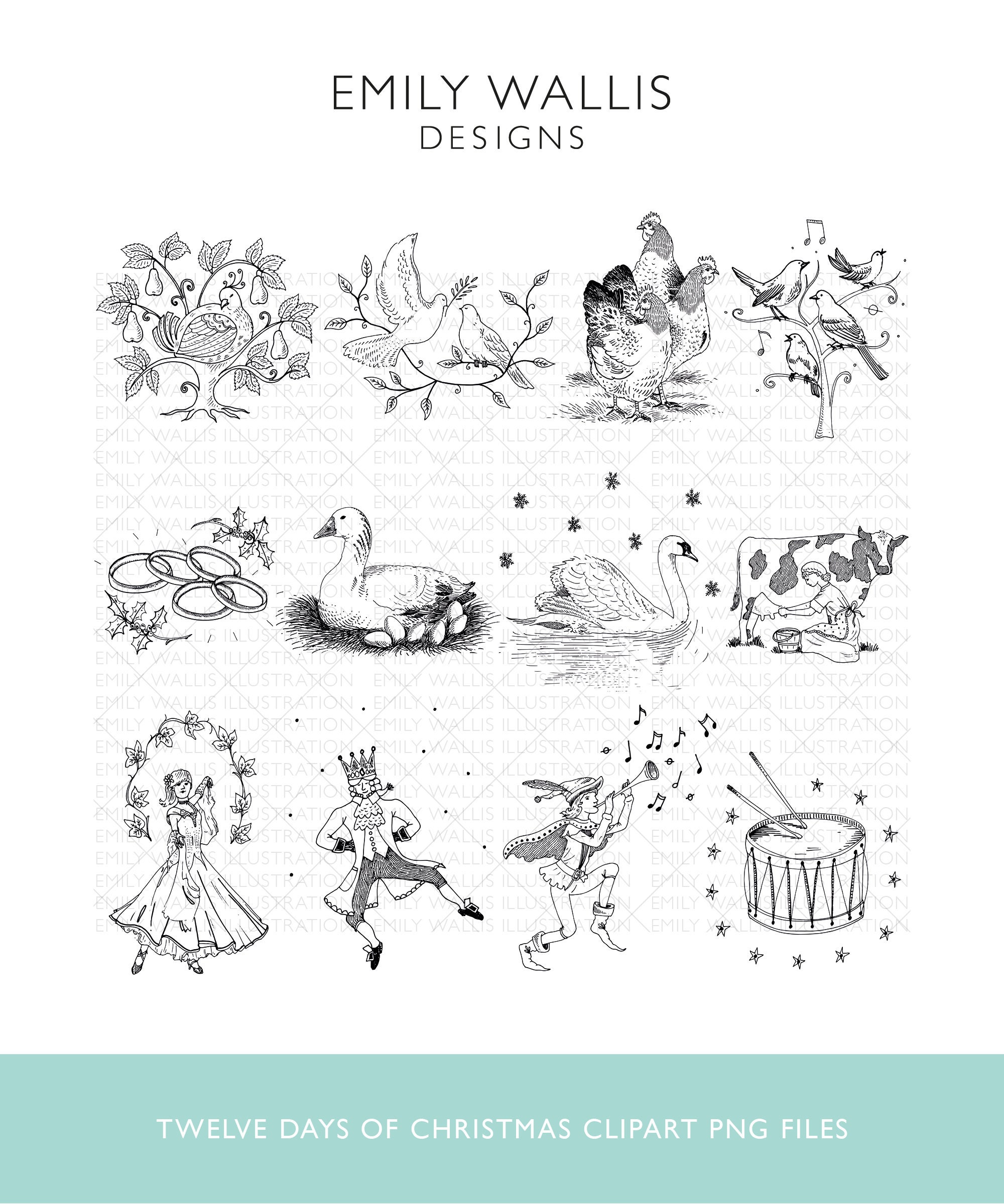 Twelve Days of Christmas Clipart Commercial License | Christmas PNG ...