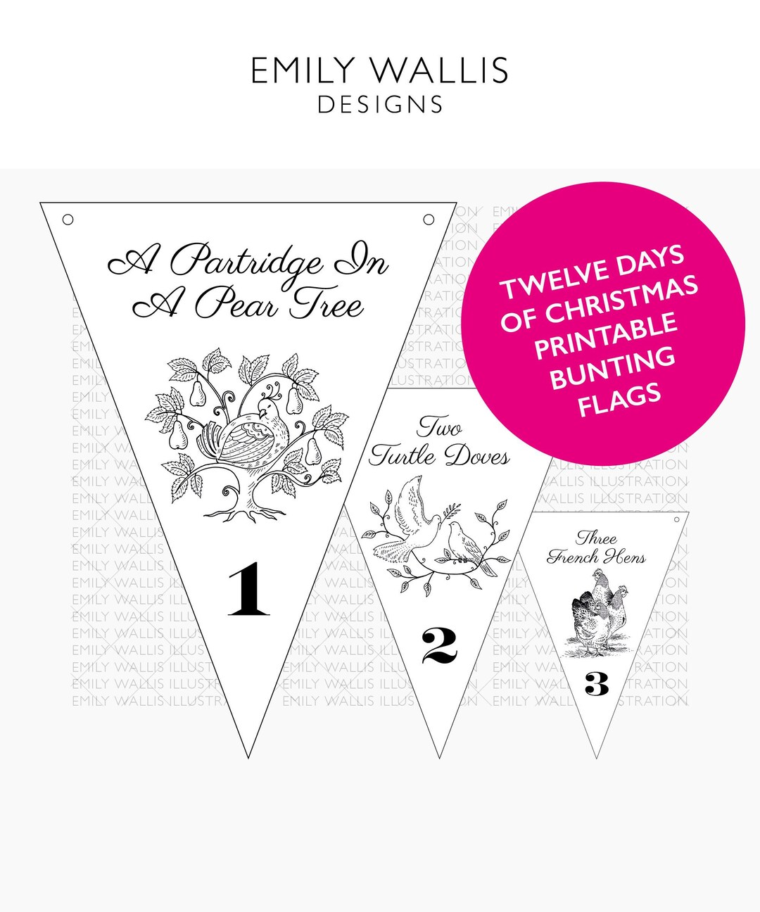 Twelve Days of Christmas Printable Bunting Flags Pennants, 12 Days of ...