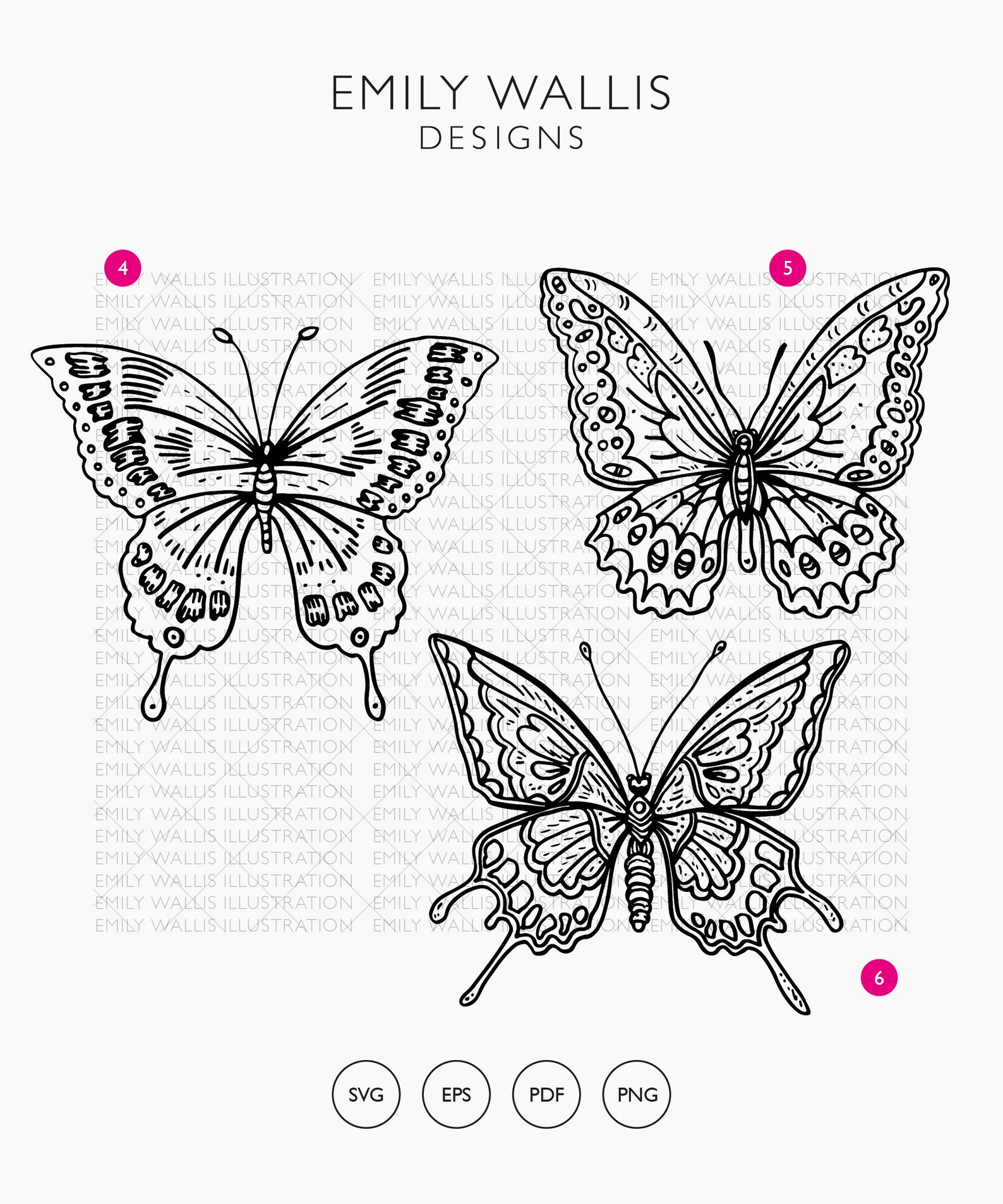 Butterfly Clipart 6 X Hand Drawn Illustrations of Butterflies ...