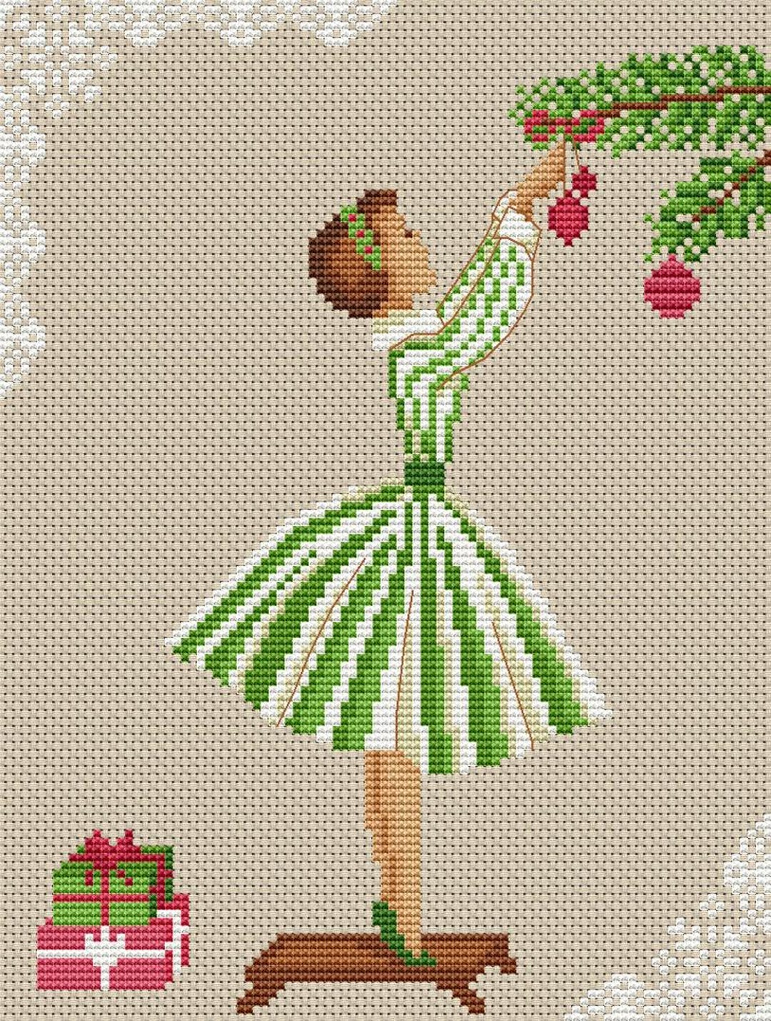Retro Christmas Cross Stitch Pattern Printed | Vintage Holiday ...