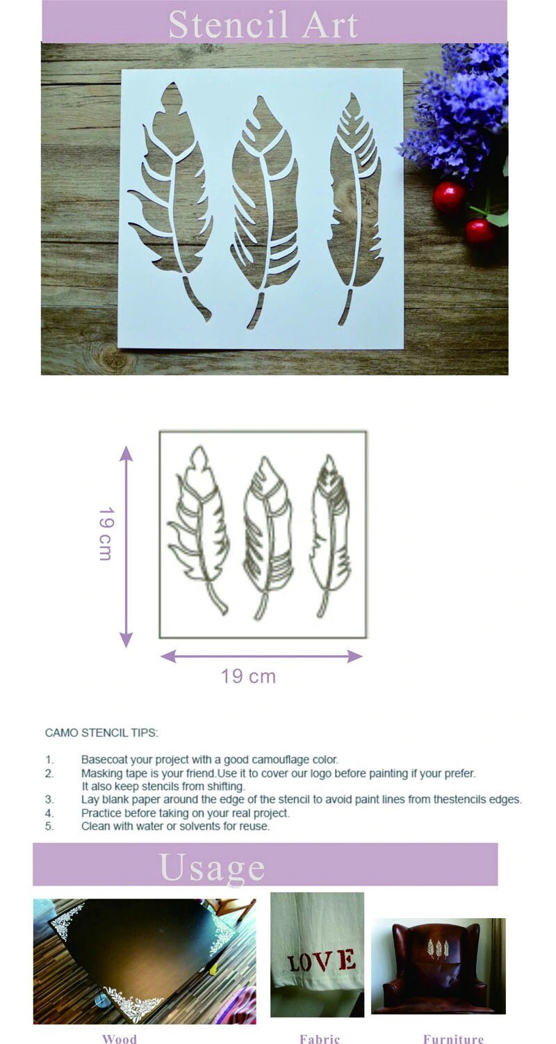 Feather Stencil DIY Decor Stencil Craft Stencil | Etsy