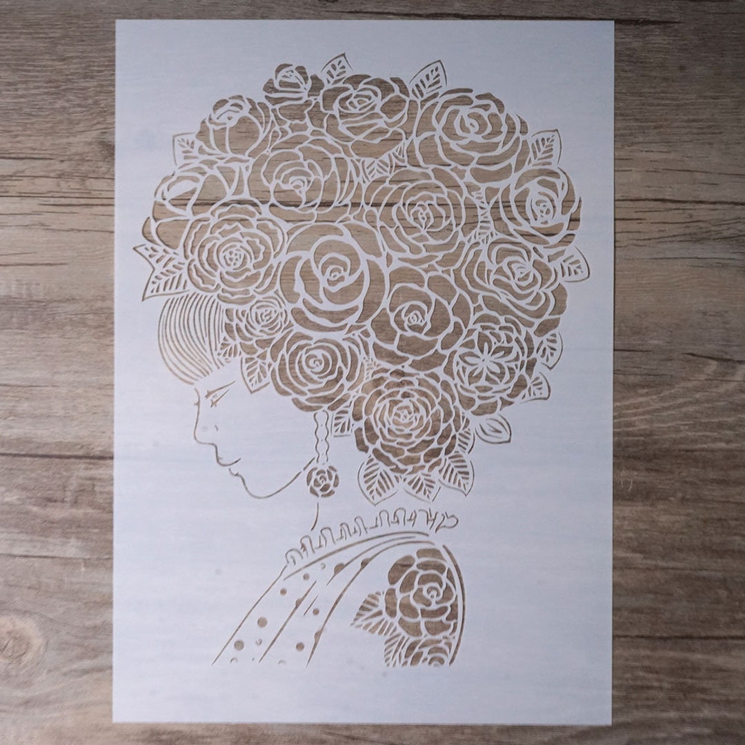 Lady Stencil, Stencil for Wall, Lady With Flower Template, Painting ...