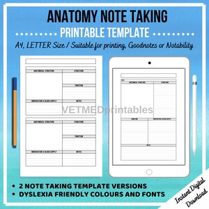 Anatomy Study Note Template for Veterinary, Medical & Science Students ...