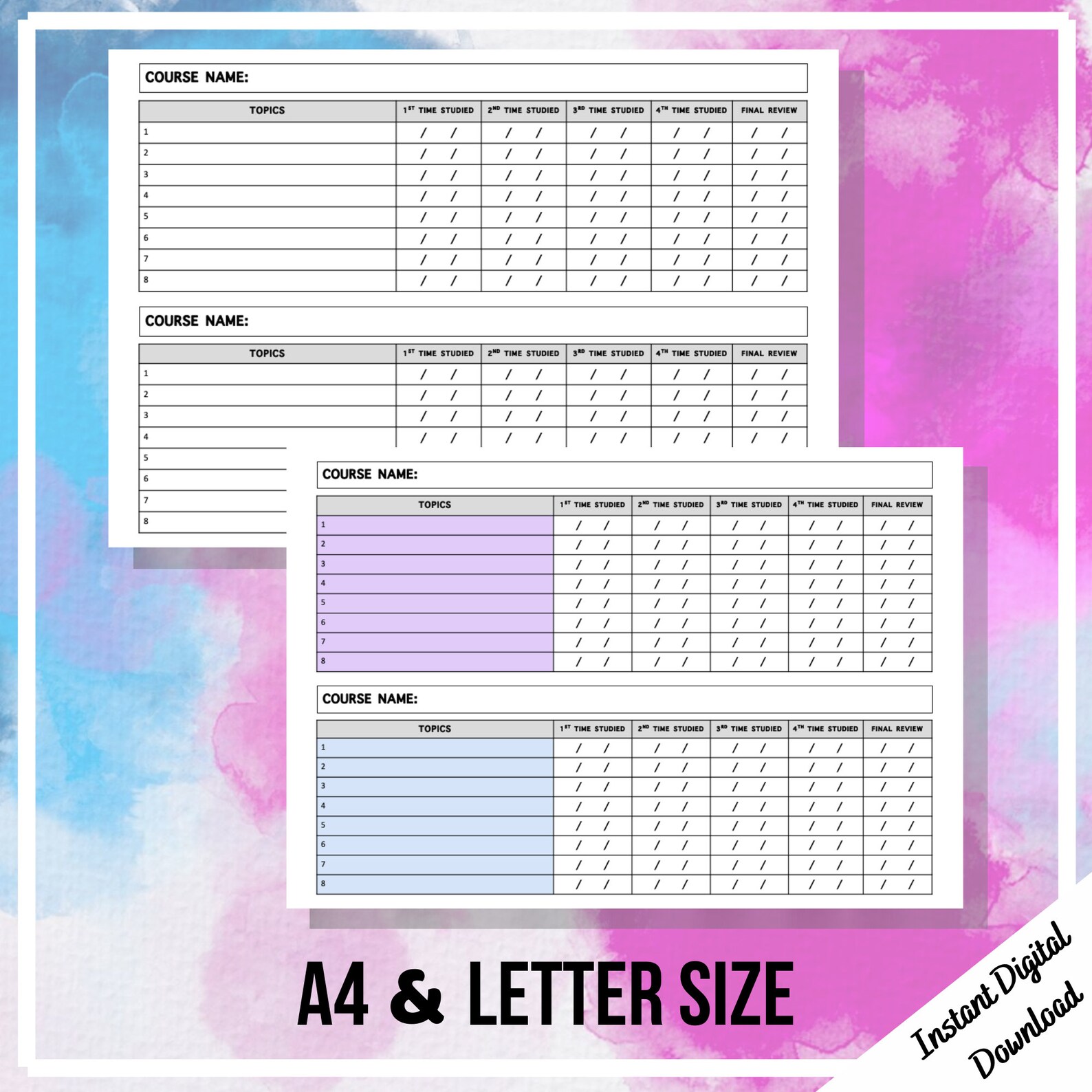 Spaced Repetition Study Schedule University College Revision Timetable ...