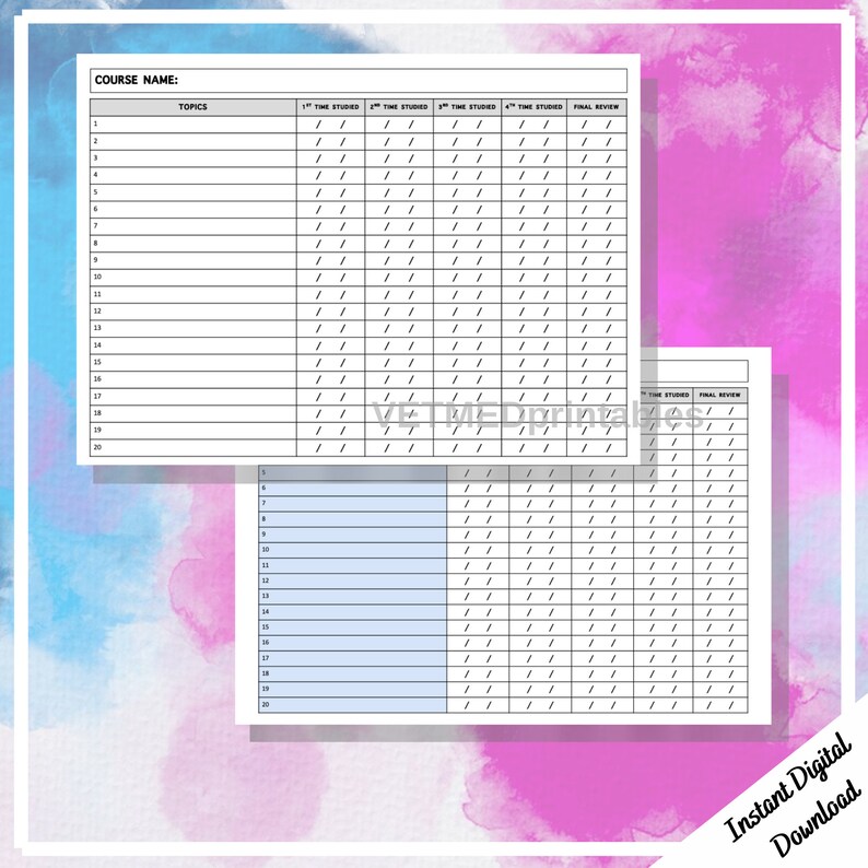 Spaced Repetition Study Schedule University College Revision Timetable ...