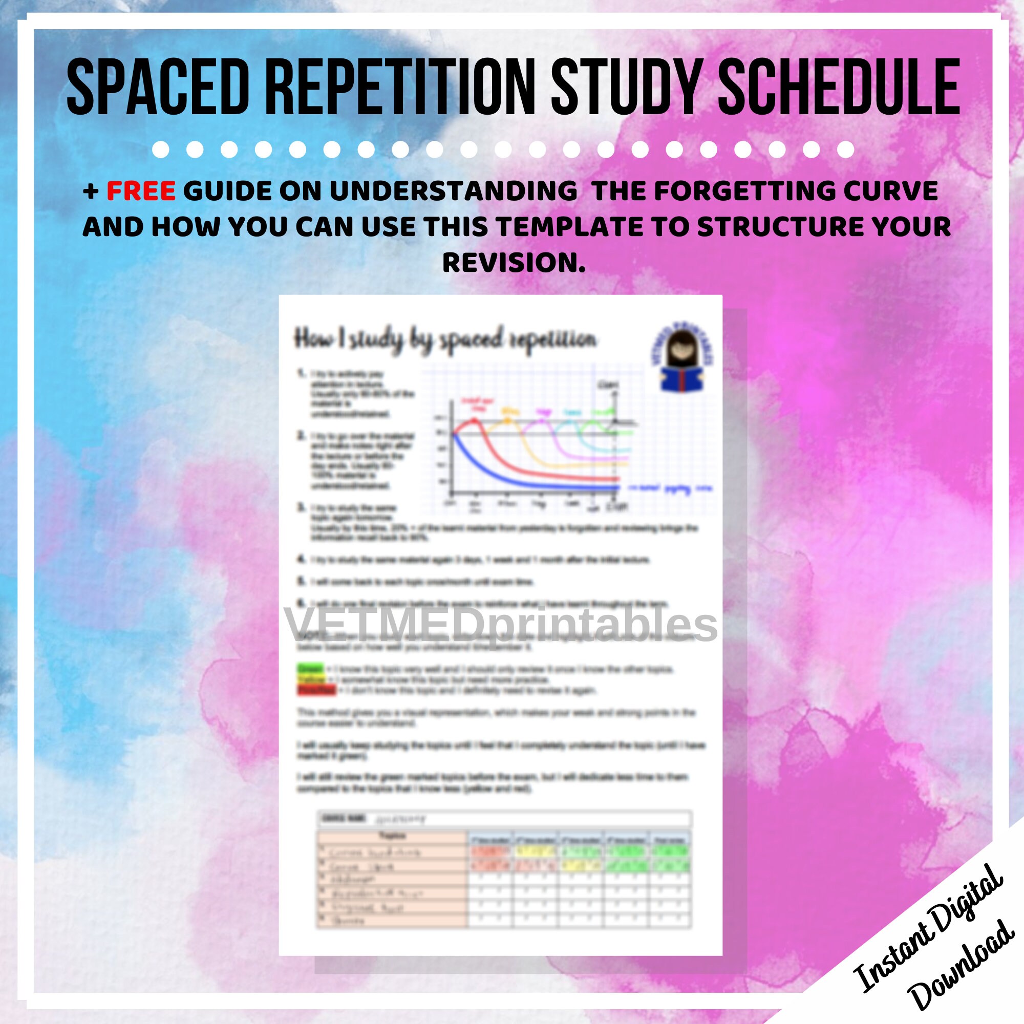 Spaced Repetition Study Schedule University College Revision Timetable ...