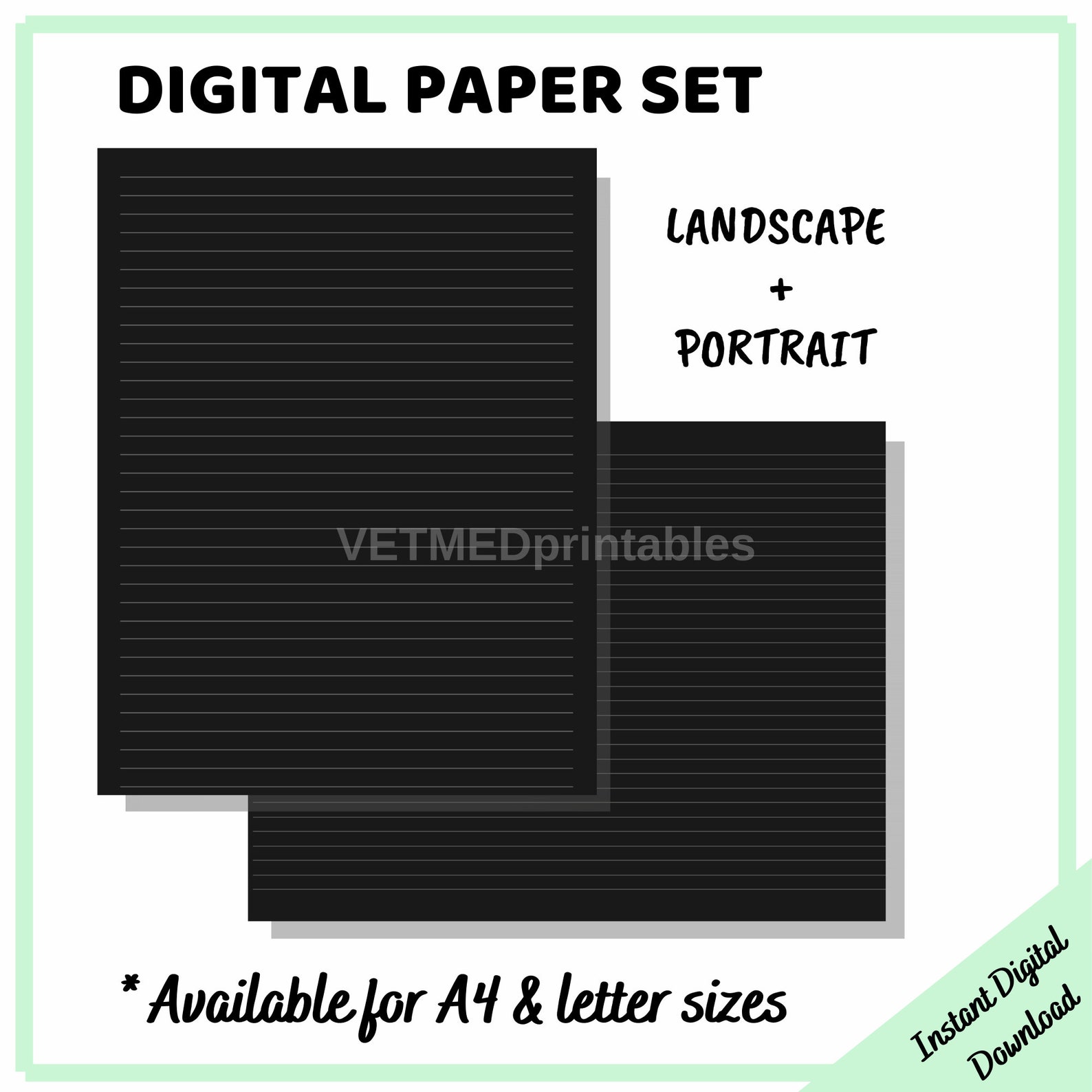 Black Digital Paper A4, A5 & Letter Size PDF Set Paper for Bullet ...