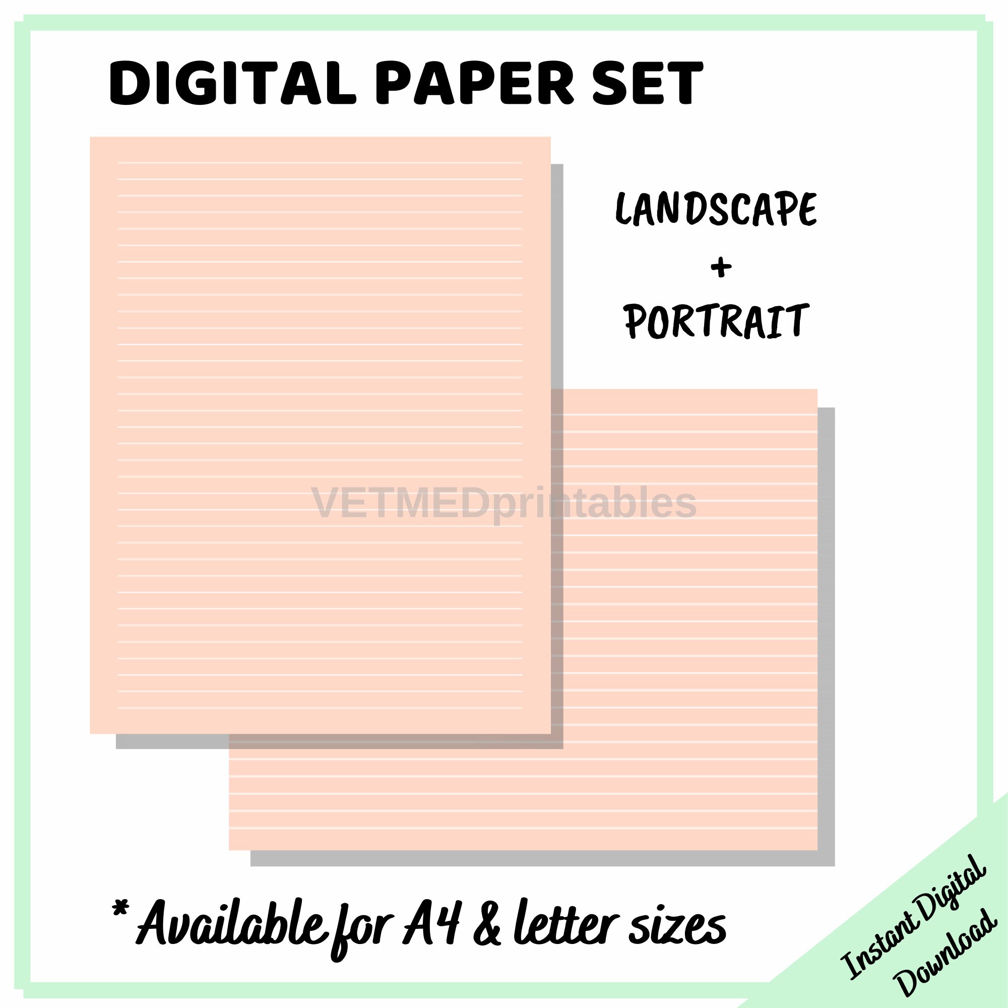 Pastel Paper White Lines SET A4, A5 & Letter Size Digital Paper Set ...