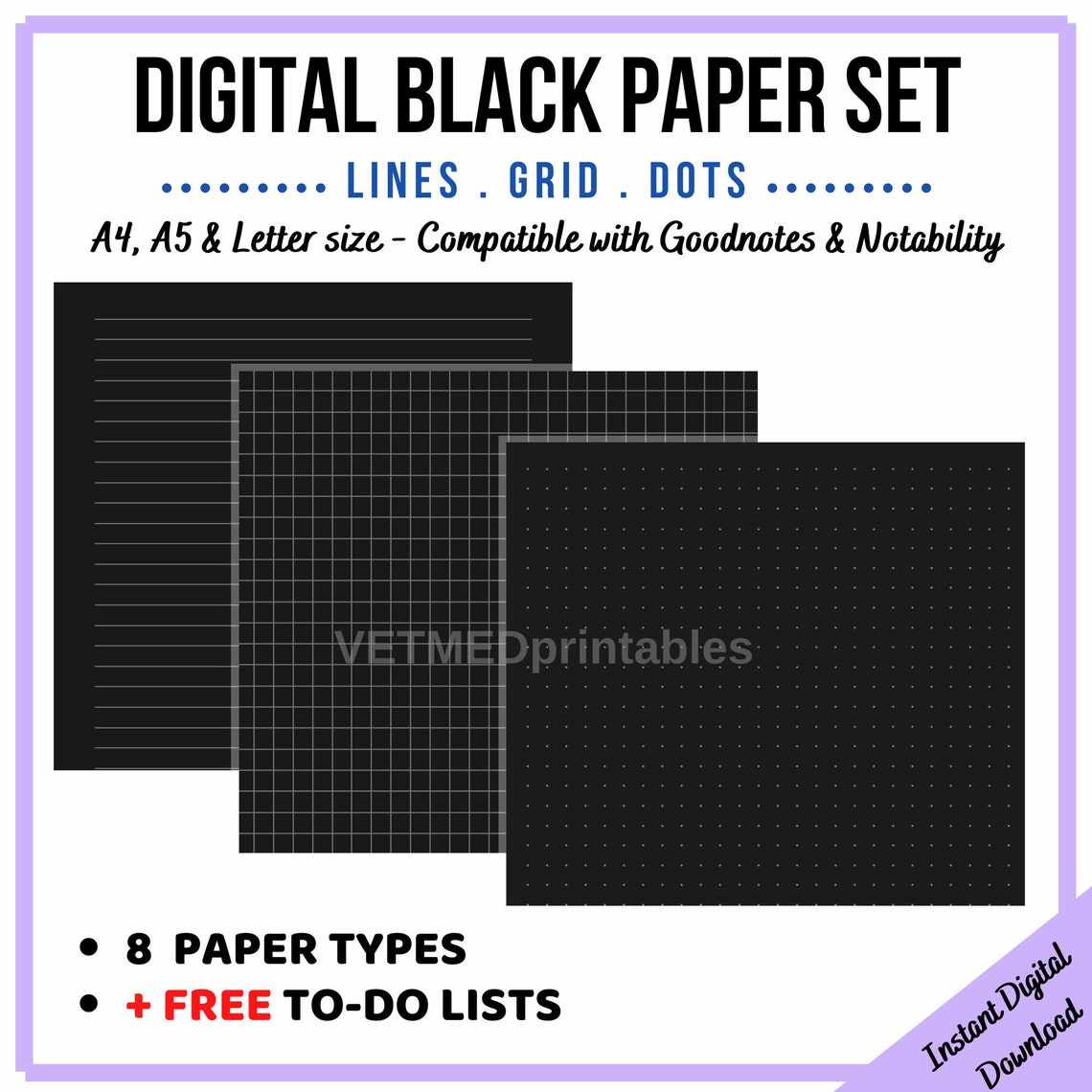 Black Digital Paper A4 A5 & Letter Size PDF Set Paper for - Etsy UK