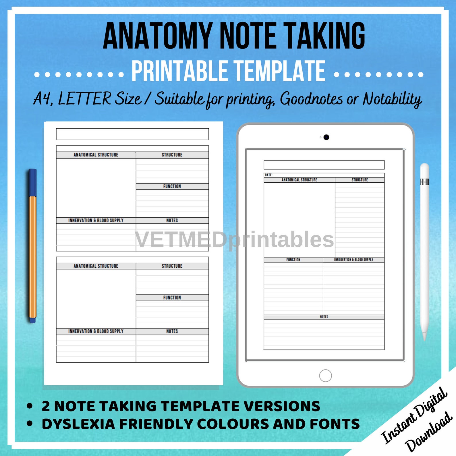 Anatomy Study Note Template for Veterinary Medical & Science - Etsy UK